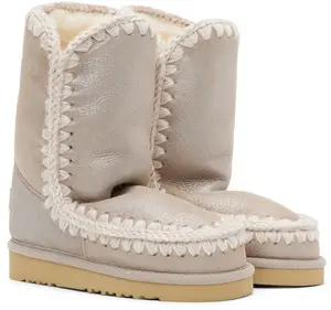 Mou Stitch Detailed Logo Patch Snow Boots - Nude