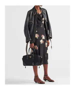 Prada Leather Zip-up Jacket With Triangle Logo