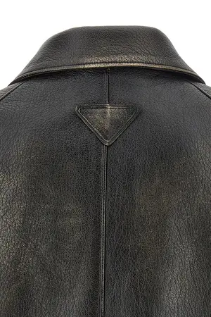 Prada Leather Zip-up Jacket With Triangle Logo
