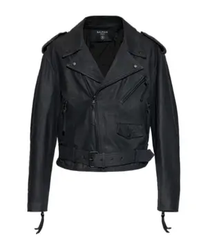 Balmain Zip-up Leather Jacket With Buckle Detail