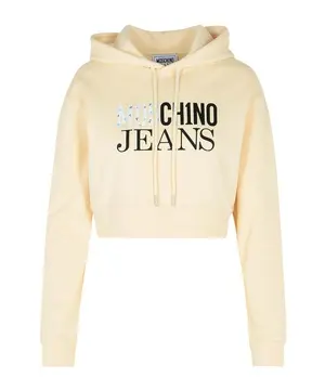Moschino Logo Printed Cropped Hoodie - Ivory