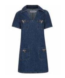 SELF-PORTRAIT V-neck Denim Dress With Pockets - Blue