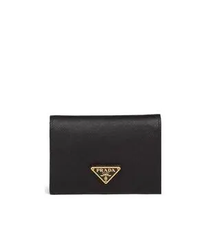 Prada Logo Plaque Fold-over Wallet - Black