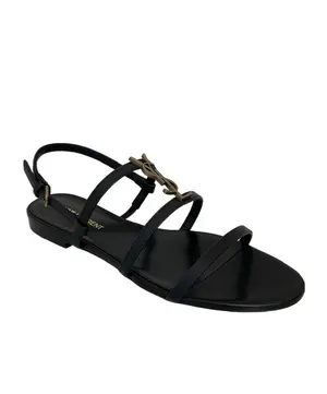 Saint Laurent Cassandra Open Toe Flat Sandals With Adjustable Buckles - Black