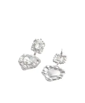 SELF-PORTRAIT Heart Shaped Pendant Earrings With Faux Pearl And Crystal Embellishment