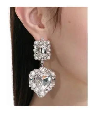 SELF-PORTRAIT Heart Shaped Pendant Earrings With Faux Pearl And Crystal Embellishment