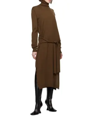 LEMAIRE Ribbed Turtleneck Belted Midi Dress