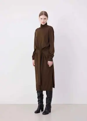 LEMAIRE Ribbed Turtleneck Belted Midi Dress