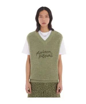 Maison Kitsuné Embroidered Logo V-neck Knit Vest