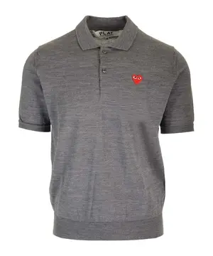 Comme Des Garçons Heart Patch Polo Shirt - Gray