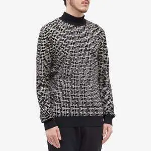 Balmain Monogram Intarsia Knitted Roll-neck Jumper - Black