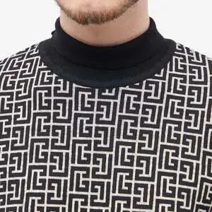 Balmain Monogram Intarsia Knitted Roll-neck Jumper - Black