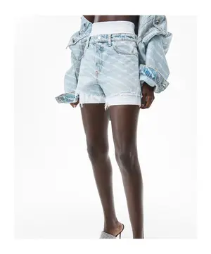 Alexander Wang Logo Print Denim Shorts