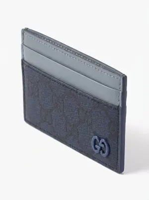 Gucci Dusty Blue Trim Gg Card Case - Dark Blue