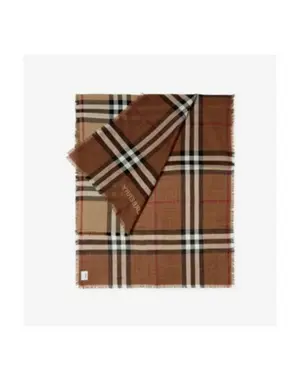 Burberry Frayed Edge Checked Scarf - Brown