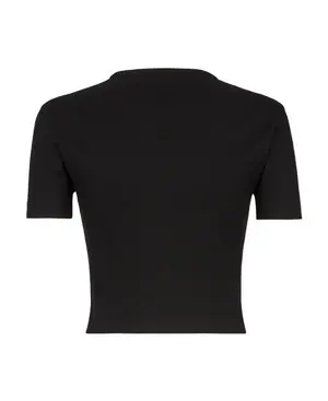 Fendi Logo Embroidered Crewneck Cropped T-shirt - Black