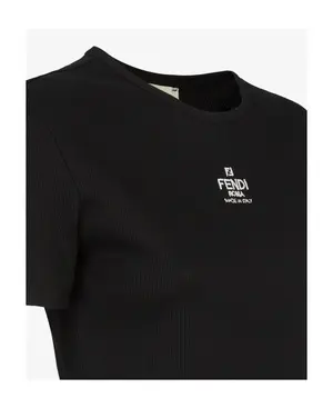 Fendi Logo Embroidered Crewneck Cropped T-shirt - Black
