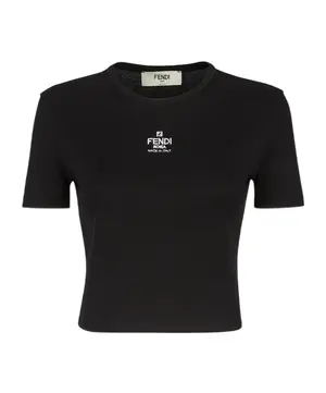 Fendi Logo Embroidered Crewneck Cropped T-shirt