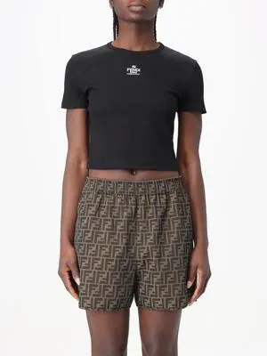 Fendi Logo Embroidered Crewneck Cropped T-shirt