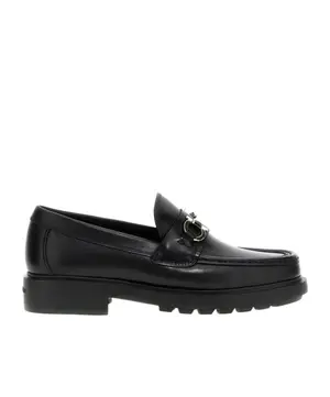 FERRAGAMO Gancini Plaque Leather Loafers