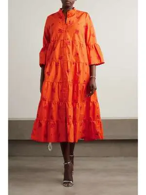 Erdem Laminated Floral Print Tiered Midi Dress