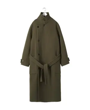 LEMAIRE Double-breasted Belted Coat - Dark Squirrel