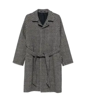 Tagliatore Houndstooth Long Sleeve Belted Coat - No