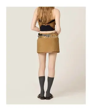 Miu Miu Suede Mini Skirt With Calfskin Trim - Malted Beige