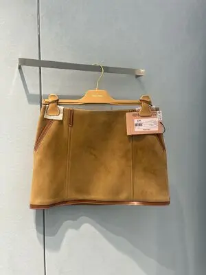 Miu Miu Suede Mini Skirt With Calfskin Trim - Malted Beige