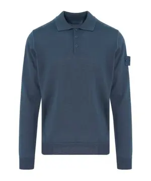 Stone Island Logo Patch Knitted Polo Shirt