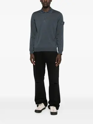 Stone Island Logo Patch Knitted Polo Shirt