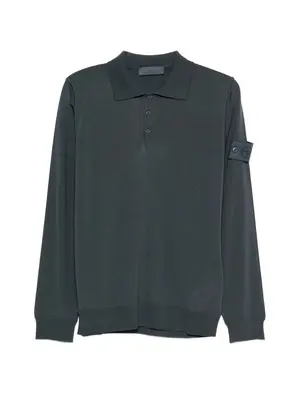 Stone Island Logo Patch Knitted Polo Shirt
