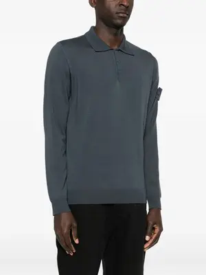 Stone Island Logo Patch Knitted Polo Shirt