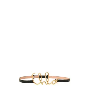 Chloé Iconic Small Belt With Gold Tone Logo - Black