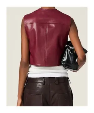 Miu Miu Embossed Logo Leather Vest - Red Currant