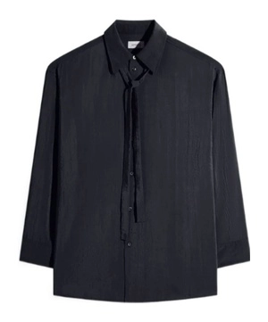 LEMAIRE Long-sleeved Pleated Shirt With Front Tie Detail - Black
