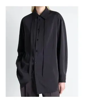 LEMAIRE Long-sleeved Pleated Shirt With Front Tie Detail - Black