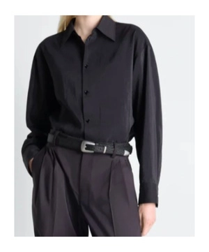 LEMAIRE Long-sleeved Pleated Shirt With Front Tie Detail - Black
