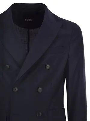 Hugo Boss Double-breasted Long-sleeved Jacket - Blue