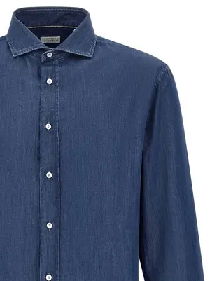 Brunello Cucinelli Curved Hem Buttoned Denim Shirt