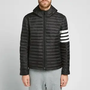 Thom Browne Quilted Zip-up Hooded Down Jacket With Signature Stripes - Black