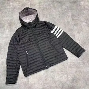 Thom Browne Quilted Zip-up Hooded Down Jacket With Signature Stripes - Black