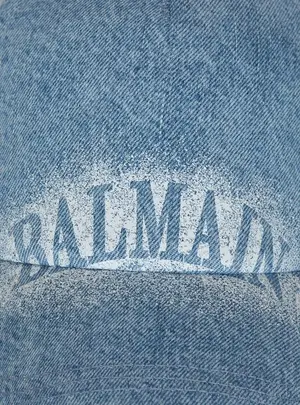 Balmain Logo Detailed Denim Baseball Cap - Blue