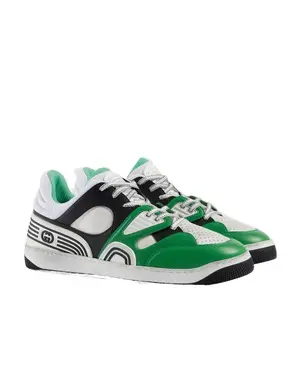Gucci Basket Round Toe Lace-up Sneakers - Gray