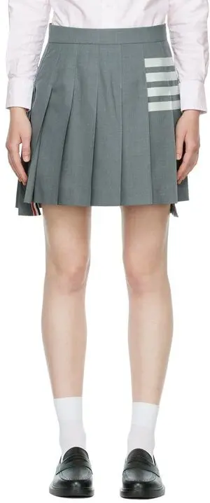 Thom Browne Pleated Mini Skirt With Four-bar Stripes - Medium Gray