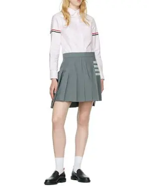 Thom Browne Pleated Mini Skirt With Four-bar Stripes - Medium Gray