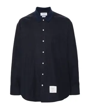 Thom Browne Rwb Striped Curved Hem Shirt - Navy Blue