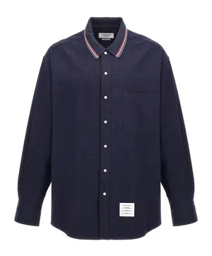 Thom Browne Rwb Striped Curved Hem Shirt - Navy Blue