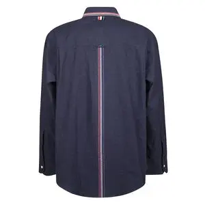 Thom Browne Rwb Striped Curved Hem Shirt - Navy Blue
