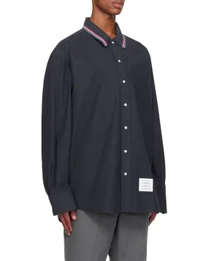 Thom Browne Rwb Striped Curved Hem Shirt - Navy Blue